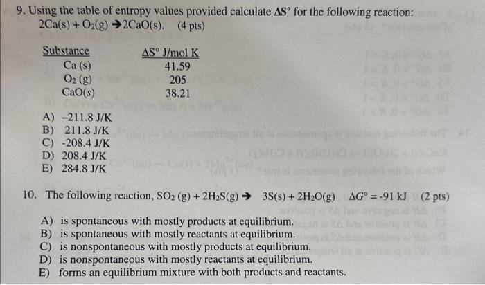 9. Using the table of entropy values provided | Chegg.com