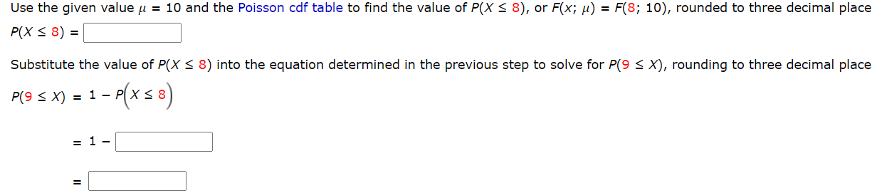 Solved Use the given value μ=10 ﻿and the Poisson cdf table | Chegg.com