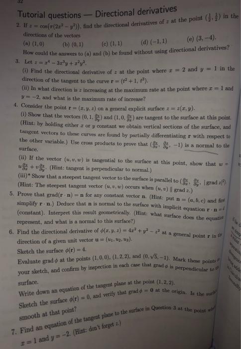 Solved Tutorial questions - Directional derivatives 2. If | Chegg.com