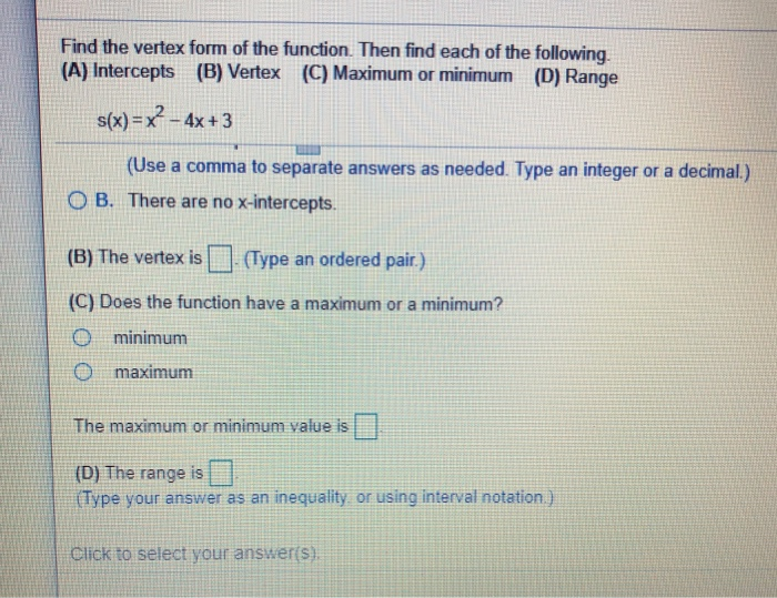 Solved Find the vertex form of the function. Then find each | Chegg.com