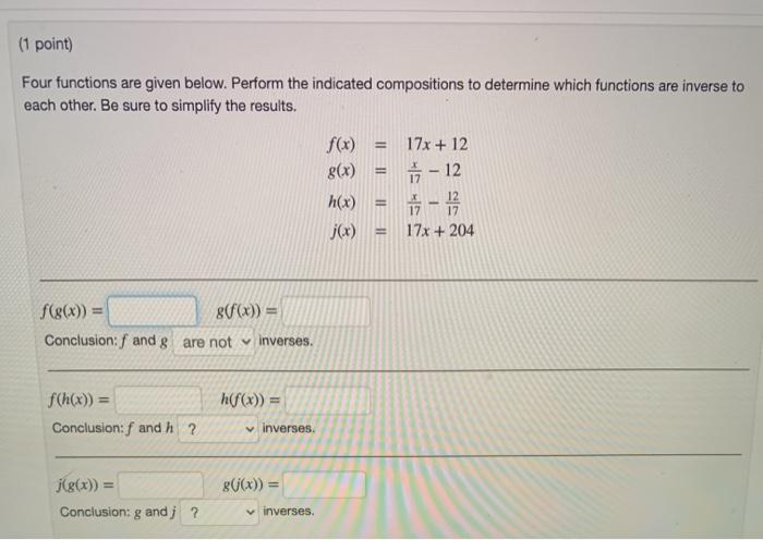 Solved (1 point) Four functions are given below. Perform the | Chegg.com
