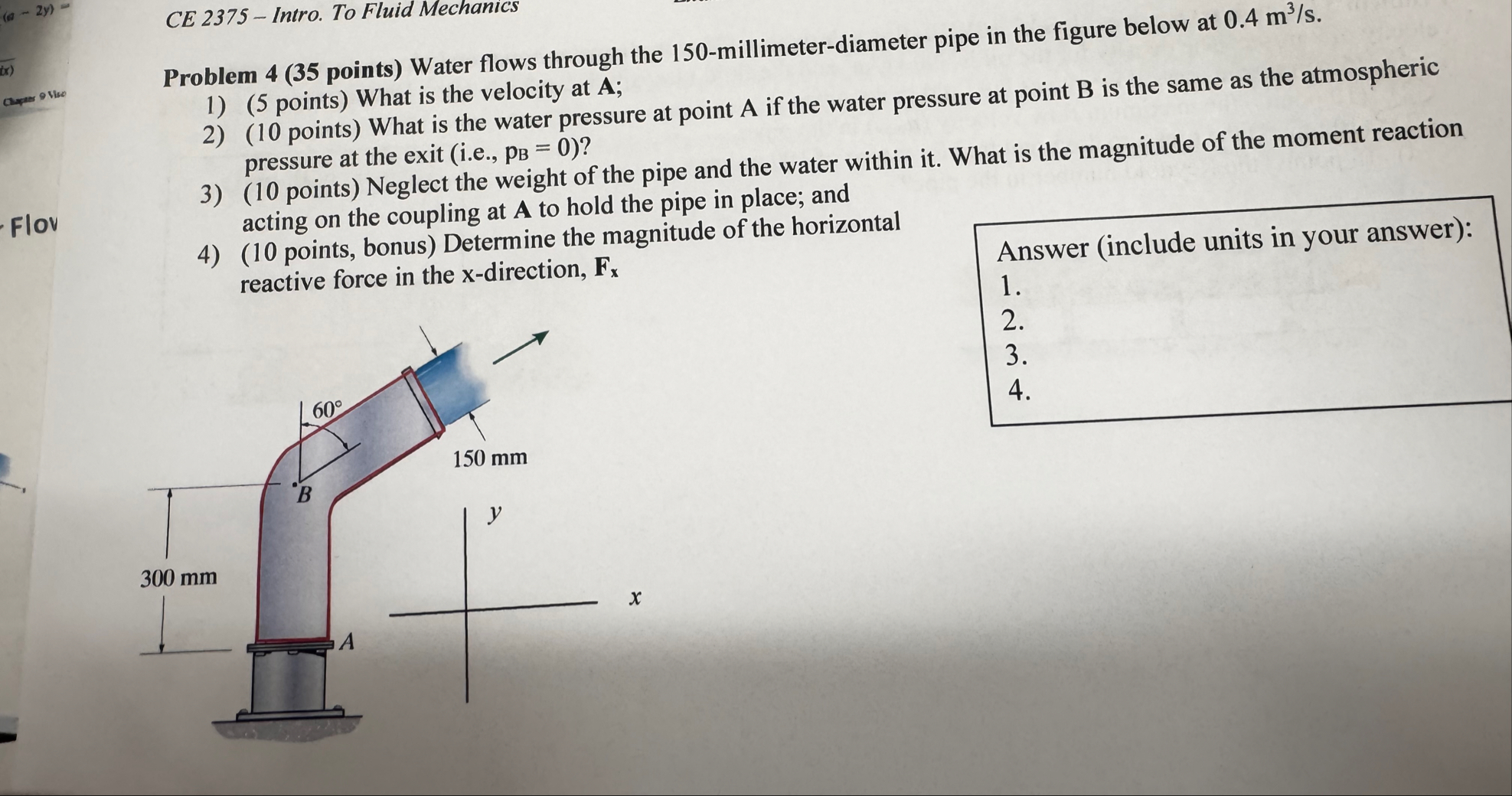 Solved Problem 4 ( 35 ﻿points) ﻿Water flows through the | Chegg.com