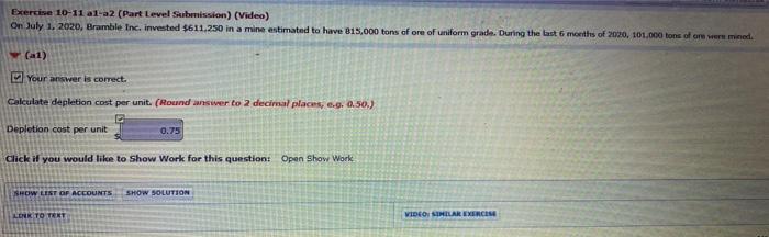 Solved Exercise 10-11 al-a2 (Part Level Submission) (Video) | Chegg.com