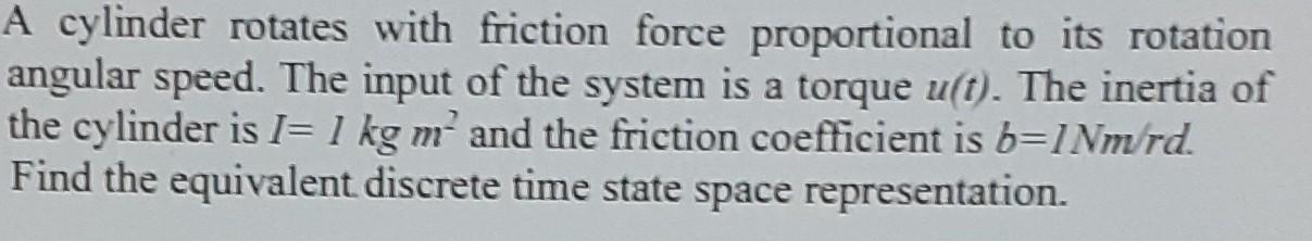 Solved A cylinder rotates with friction force proportional | Chegg.com