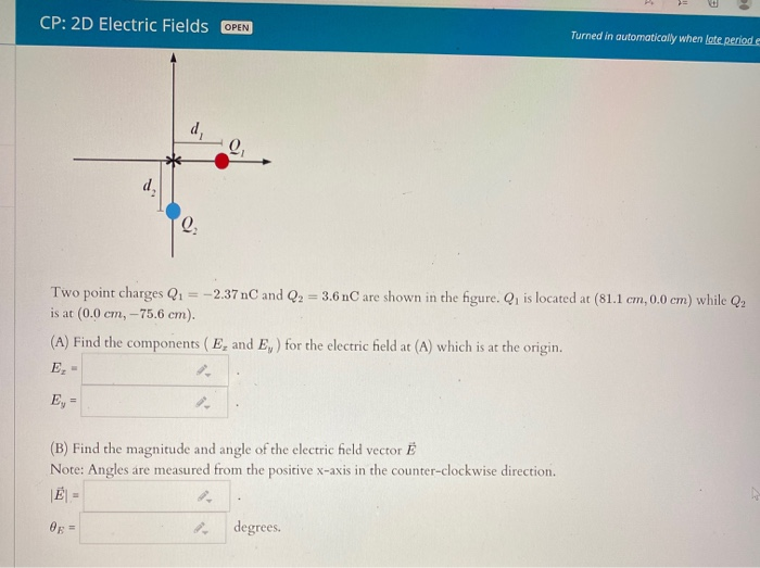 Solved CP: 2D Electric Fields OPEN Turned in automatically | Chegg.com