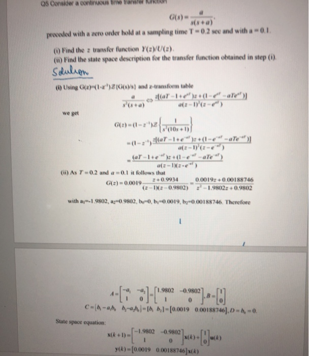 Solved Q5 Consider a continuous imelianslor prewedded with a | Chegg.com
