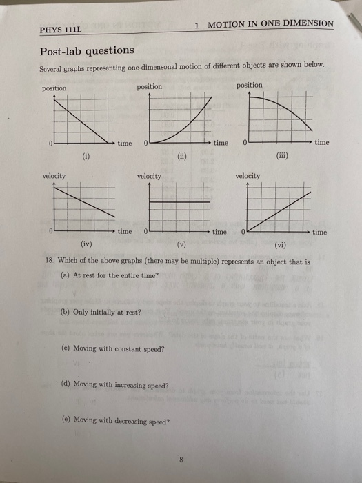 Solved 1 MOTION IN ONE DIMENSION PHYS 1111 Post-lab | Chegg.com