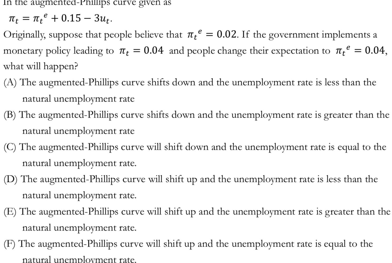 Solved In the augmented-Phillips curve given | Chegg.com