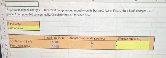 Solved First National Bank charges 13.8 percent compounded | Chegg.com