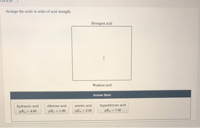 Solved Arrange the acids in order of acid strength. | Chegg.com