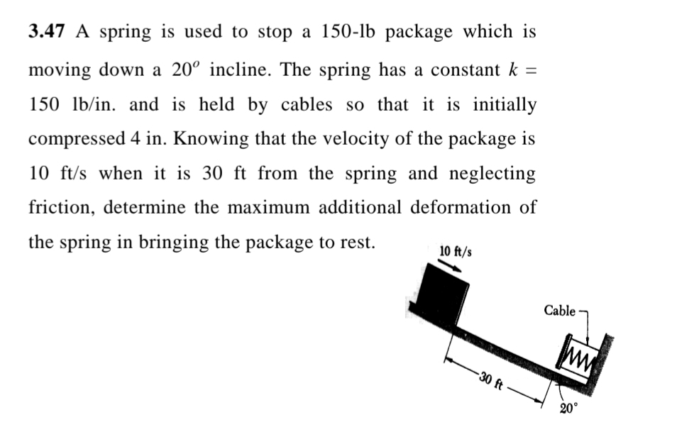 Solved 3.47 ﻿A spring is used to stop a 150-lb ﻿package | Chegg.com