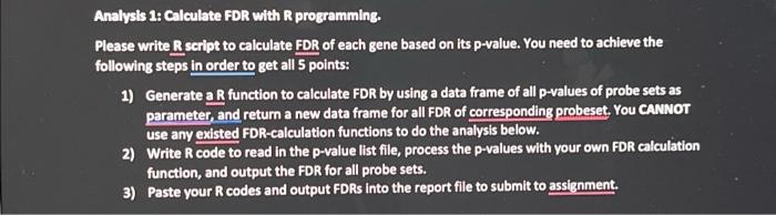 Solved Analysis 1: Calculate FDR with R programming. Please | Chegg.com