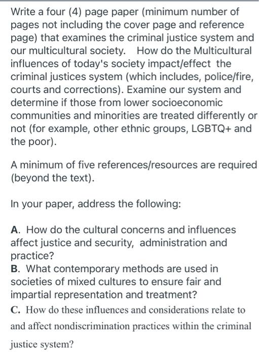 Write a four (4) page paper (minimum number of pages | Chegg.com