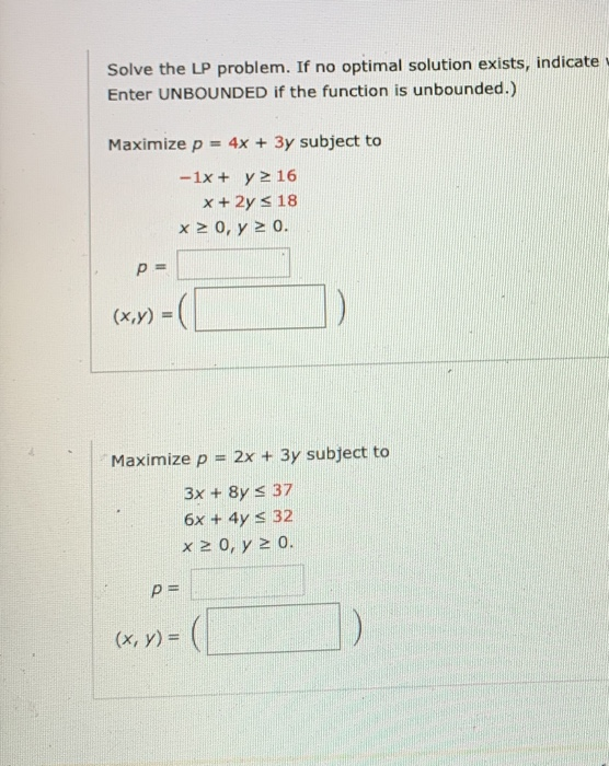Solved Solve the LP problem. If no optimal solution exists, | Chegg.com