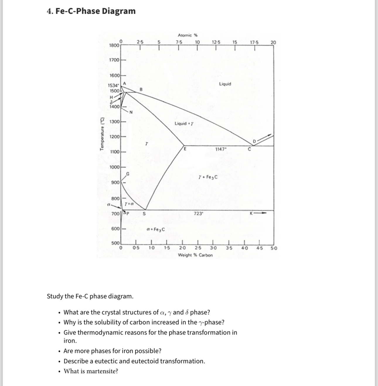 Solved Fe-C-Phase DiagramStudy the Fe-C phase diagram.What | Chegg.com