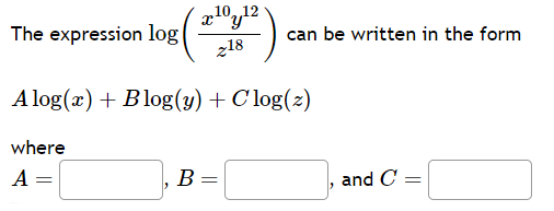 Solved The expression log(x10y12z18) ﻿can be written in the | Chegg.com