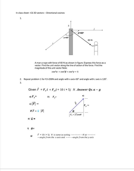 Solved In class sheet -C6 3D vectors - Directional cosines | Chegg.com