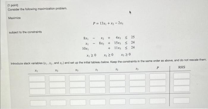 Solved (1 point) Consider the following maximization | Chegg.com