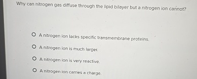 Solved Why can nitrogen gas diffuse through the lipid | Chegg.com
