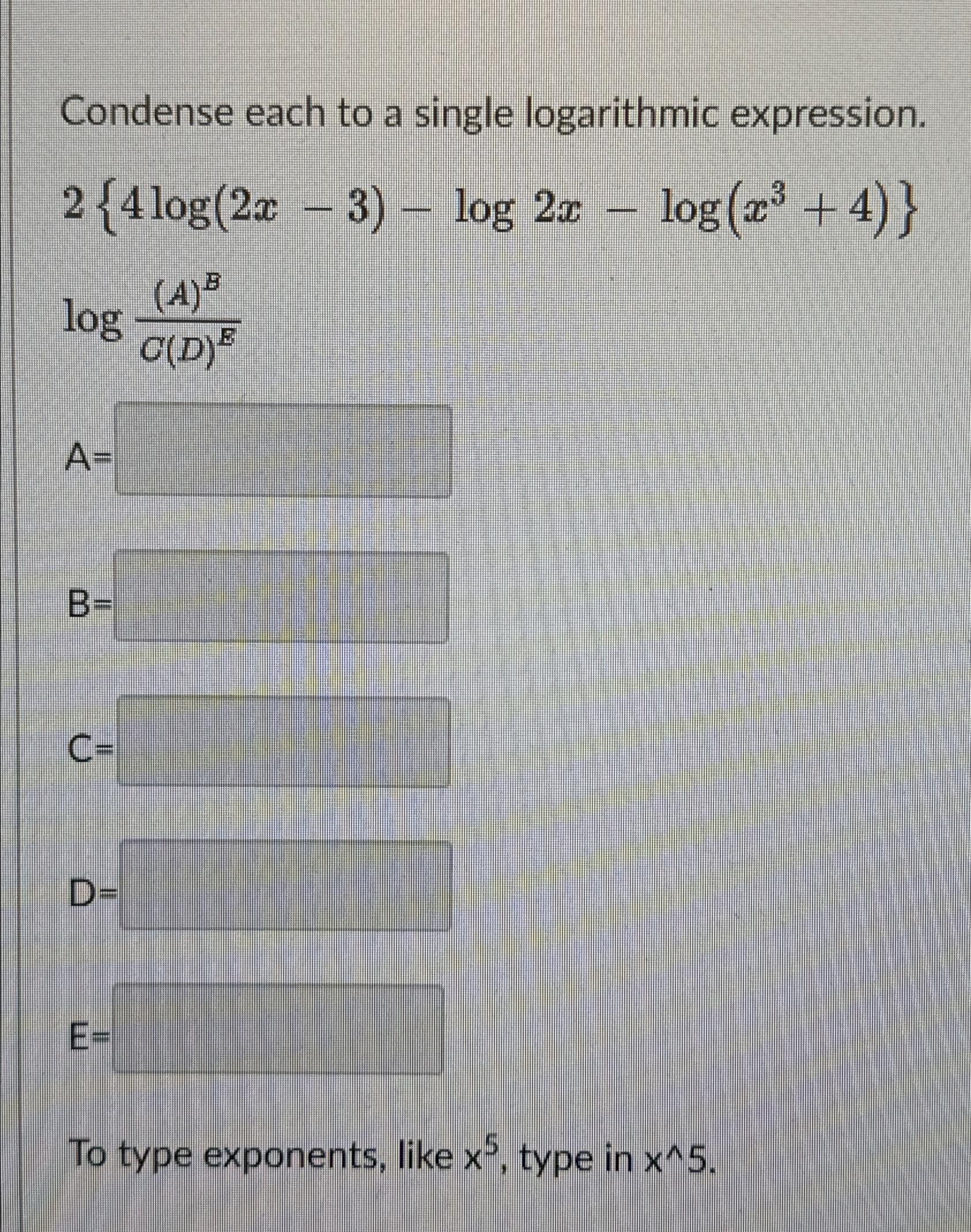 Solved Condense each to a single logarithmic | Chegg.com