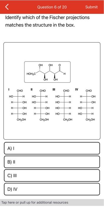 Solved Identify which of the Fischer projections matches the | Chegg.com