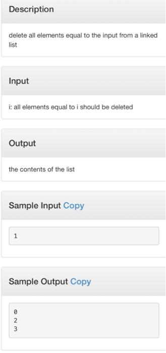 Solved Description delete all elements equal to the input | Chegg.com