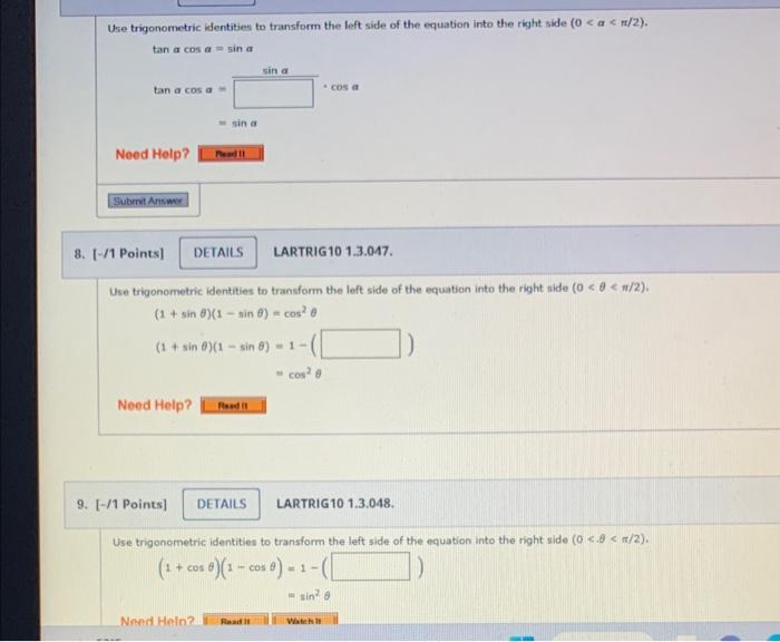 Solved Use trigonometric identities to transform the left | Chegg.com
