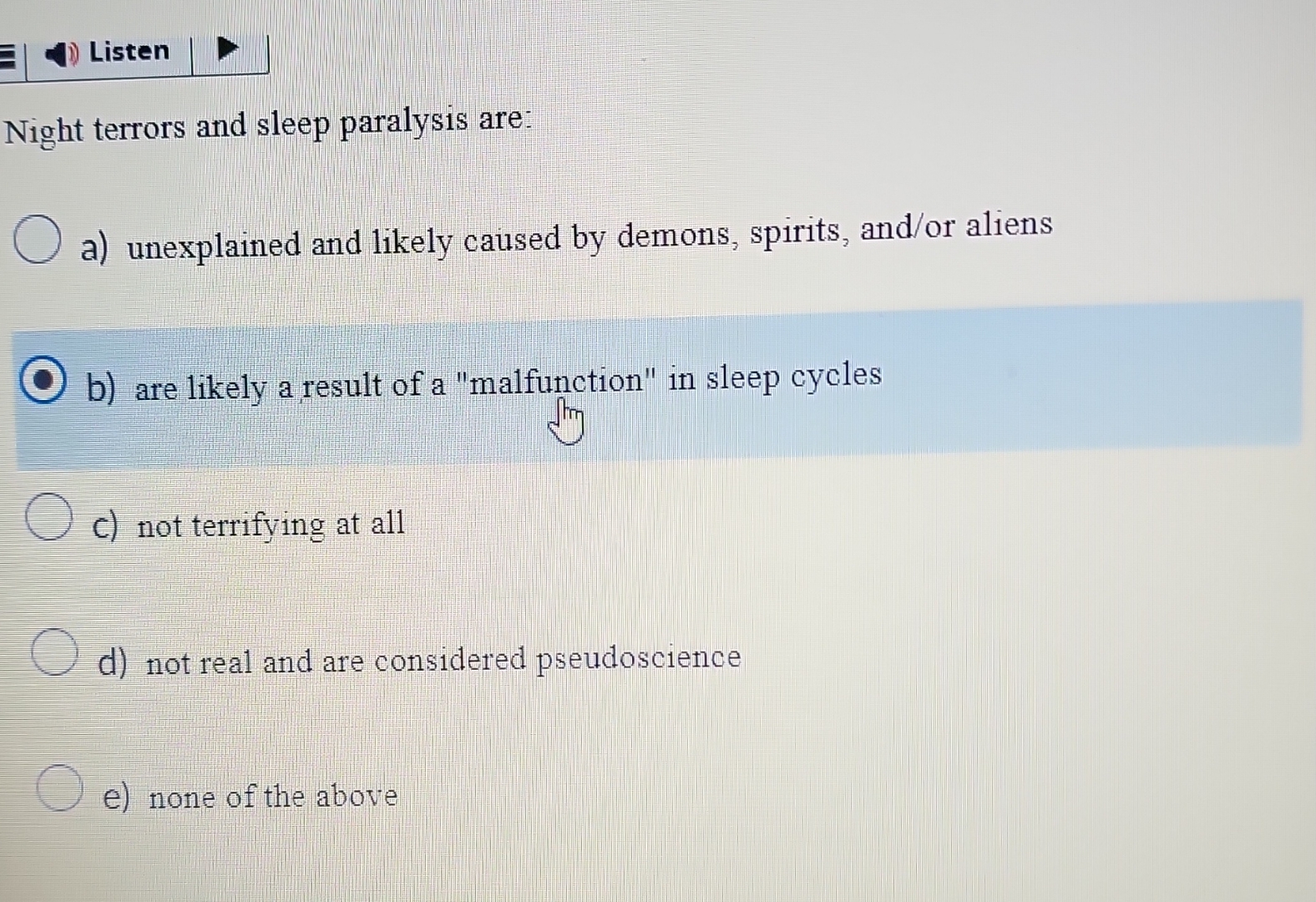 Solved Night terrors and sleep paralysis are:a) ﻿unexplained | Chegg.com