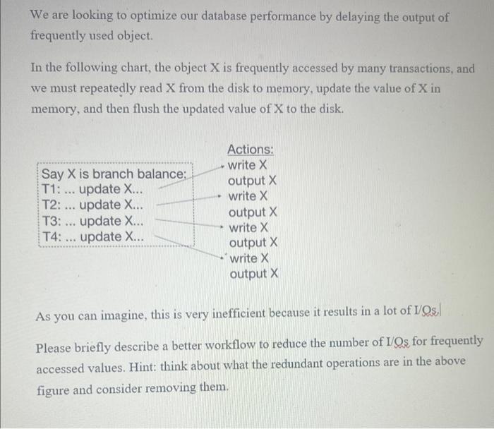 Solved We are looking to optimize our database performance | Chegg.com