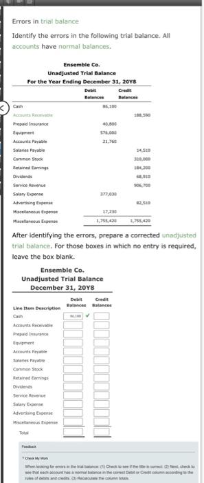 Solved Errors in trial balance Identify the errors in the | Chegg.com