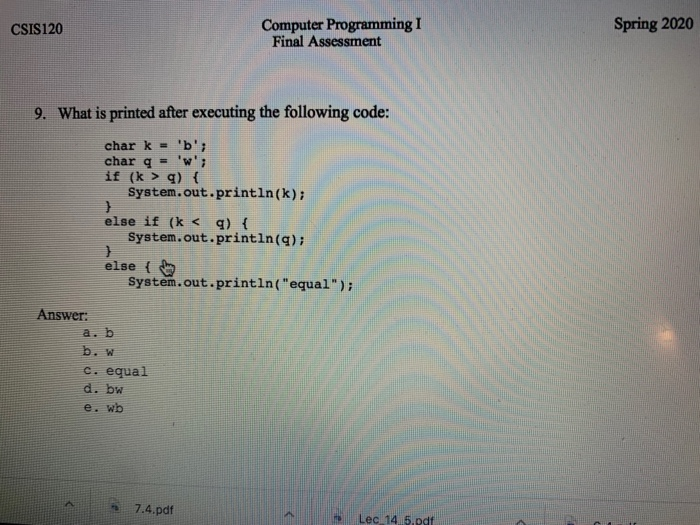 Solved CSIS120 Computer Programming I Final Assessment 1. | Chegg.com