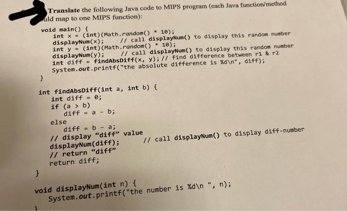 Solved Translate The Following Java Code To Mips Program 4300