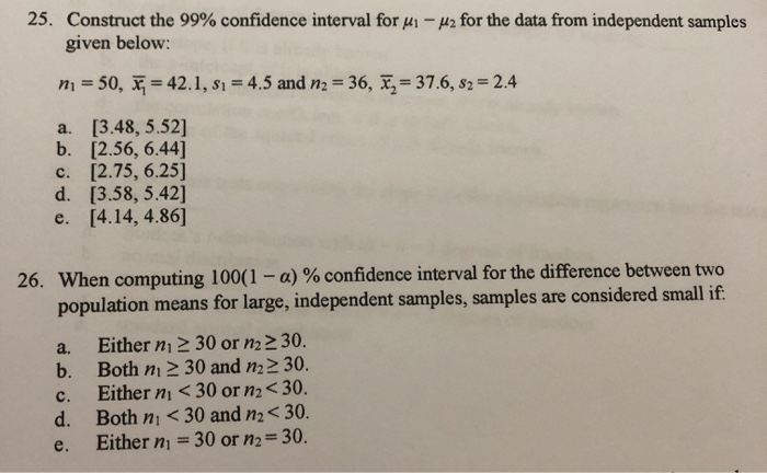 Solved 25. Construct the 99% confidence interval for ui - M2 | Chegg.com