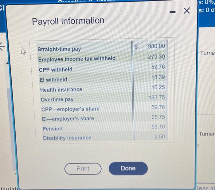 Solved CI lculato ہے Payroll information Straight-time pay | Chegg.com
