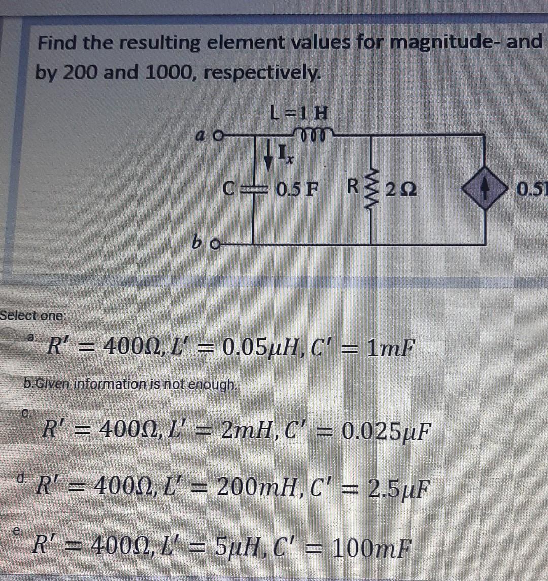 Solved Find the resulting element values for magnitude-and | Chegg.com