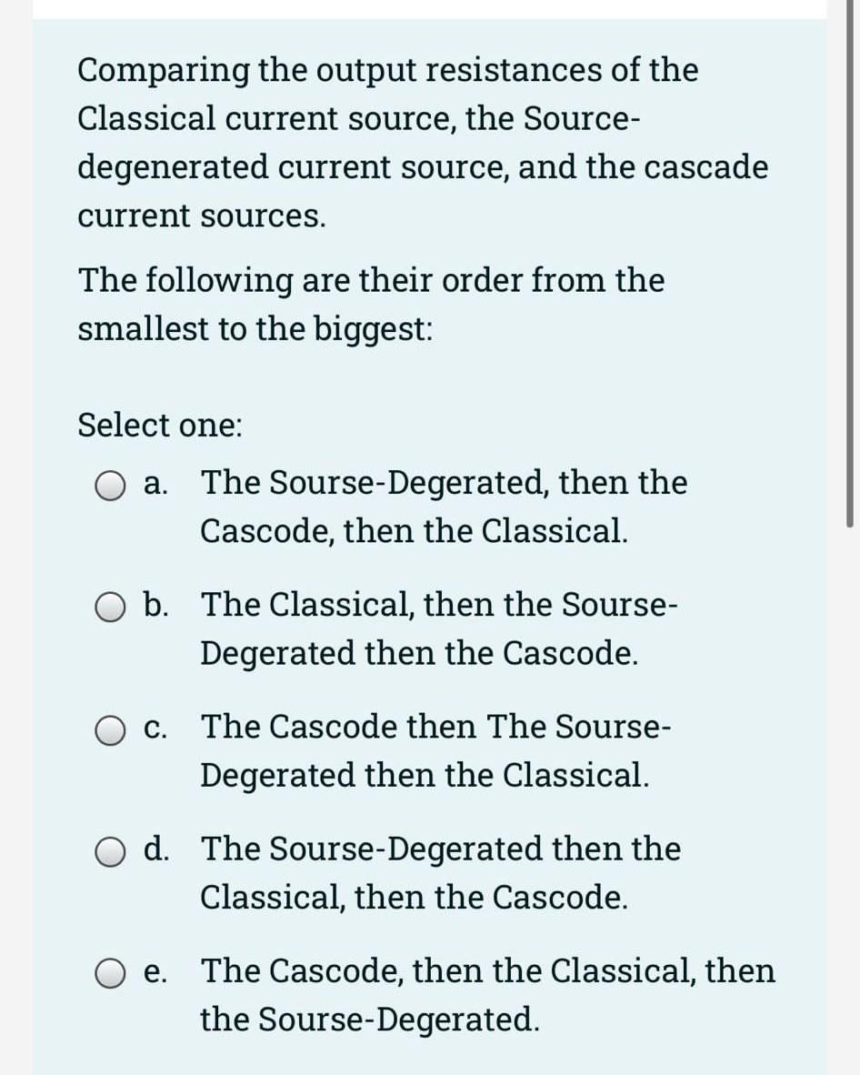 Solved Comparing the output resistances of the Classical | Chegg.com