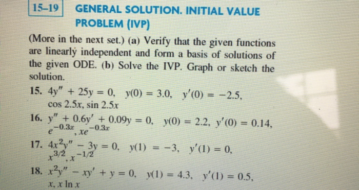 Solved 15-19 GENERAL SOLUTION. INITIAL VALUE PROBLEM (IVP) | Chegg.com