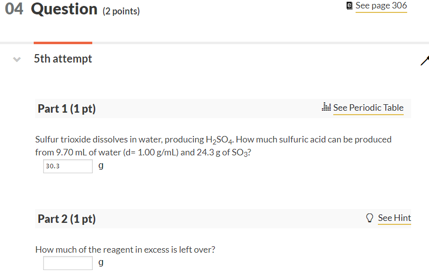 Solved Part 1 (1 ﻿pt)Sulfur trioxide dissolves in water, | Chegg.com