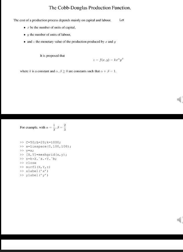Solved The Cobb Douglas Production Function The Cost Of A