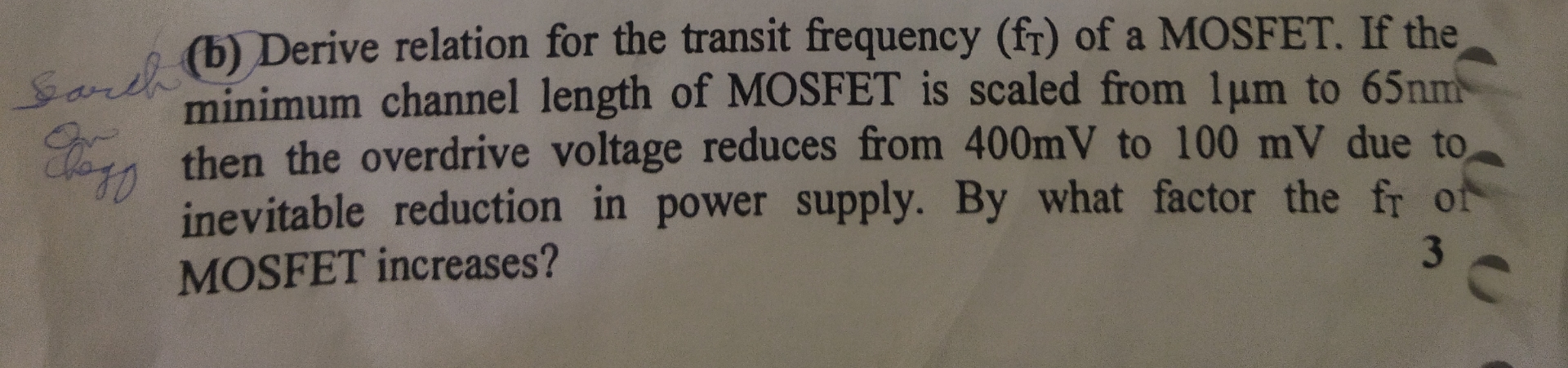 Solved (b) ﻿Derive relation for the transit frequency (fT) | Chegg.com