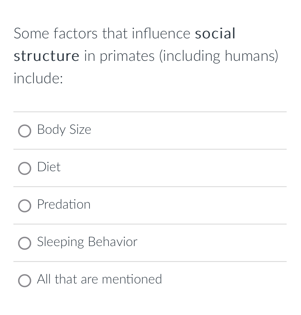 Solved Some factors that influence social structure in | Chegg.com