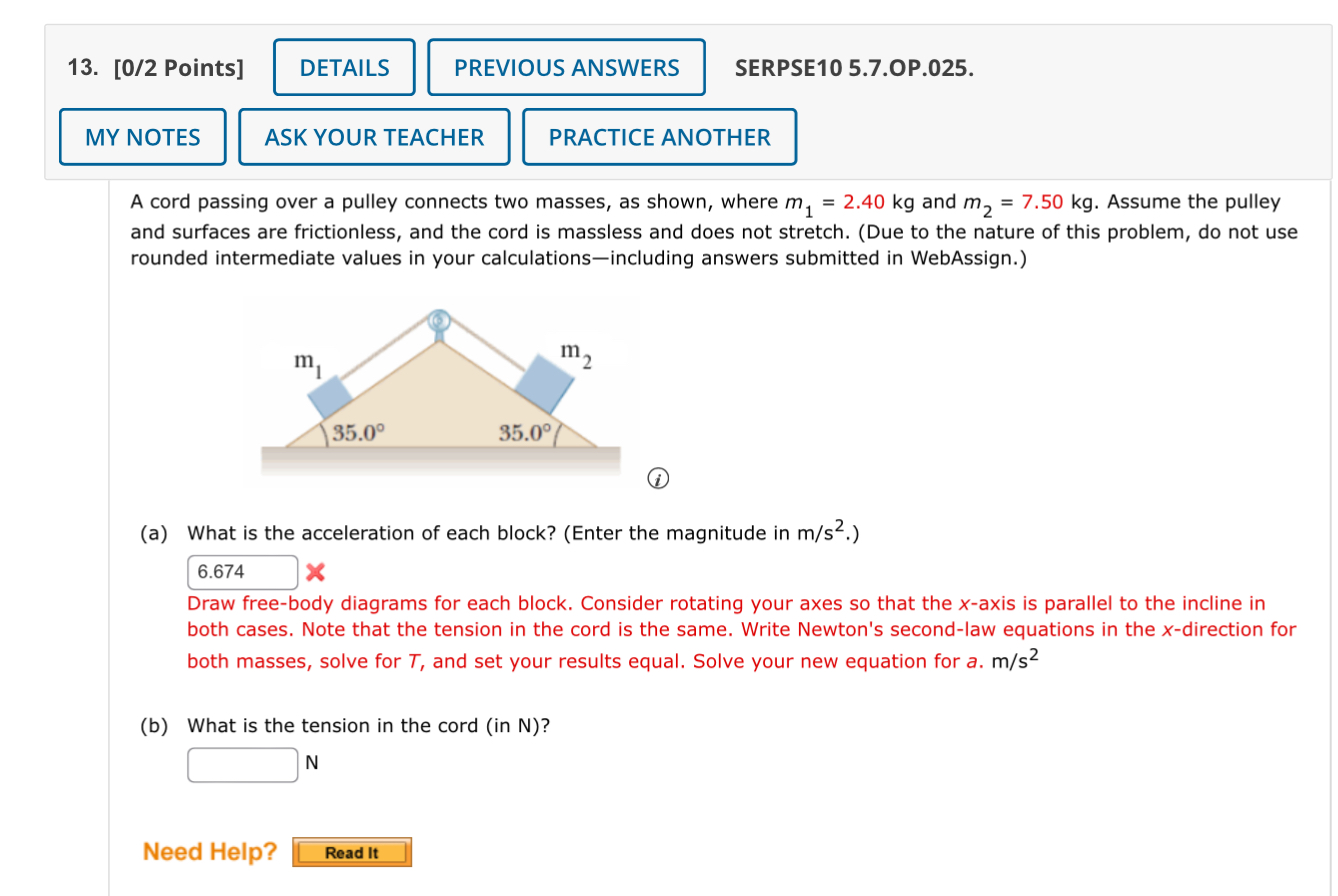 Solved A cord passing over a pulley connects two masses, as | Chegg.com