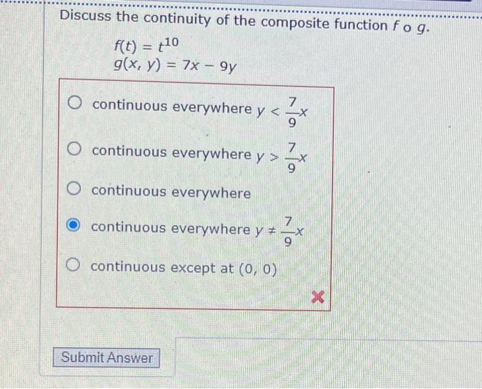 Solved Discuss the continuity of the composite function fog. | Chegg.com