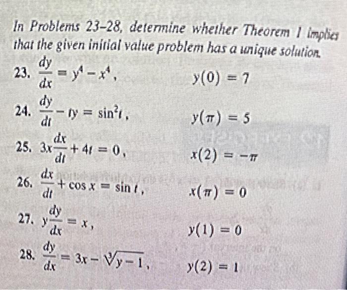 Solved In Problens 23-28, determine whelher Theorem 1 implia | Chegg.com Solved In Problens 23-28, determine whelher Theorem 1 implia | Chegg.com