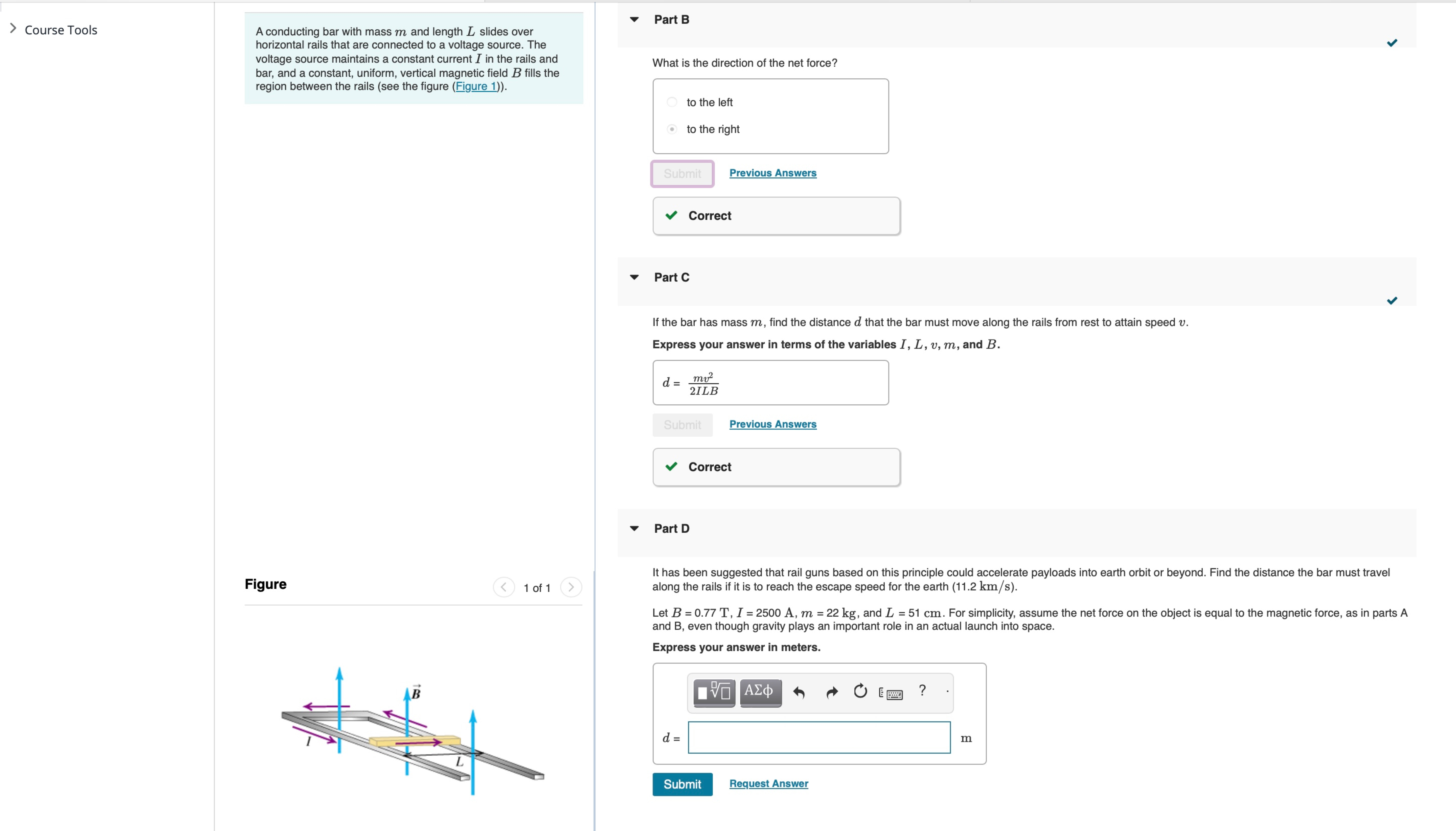 Solved A conducting bar with mass m ﻿and length L ﻿slides | Chegg.com