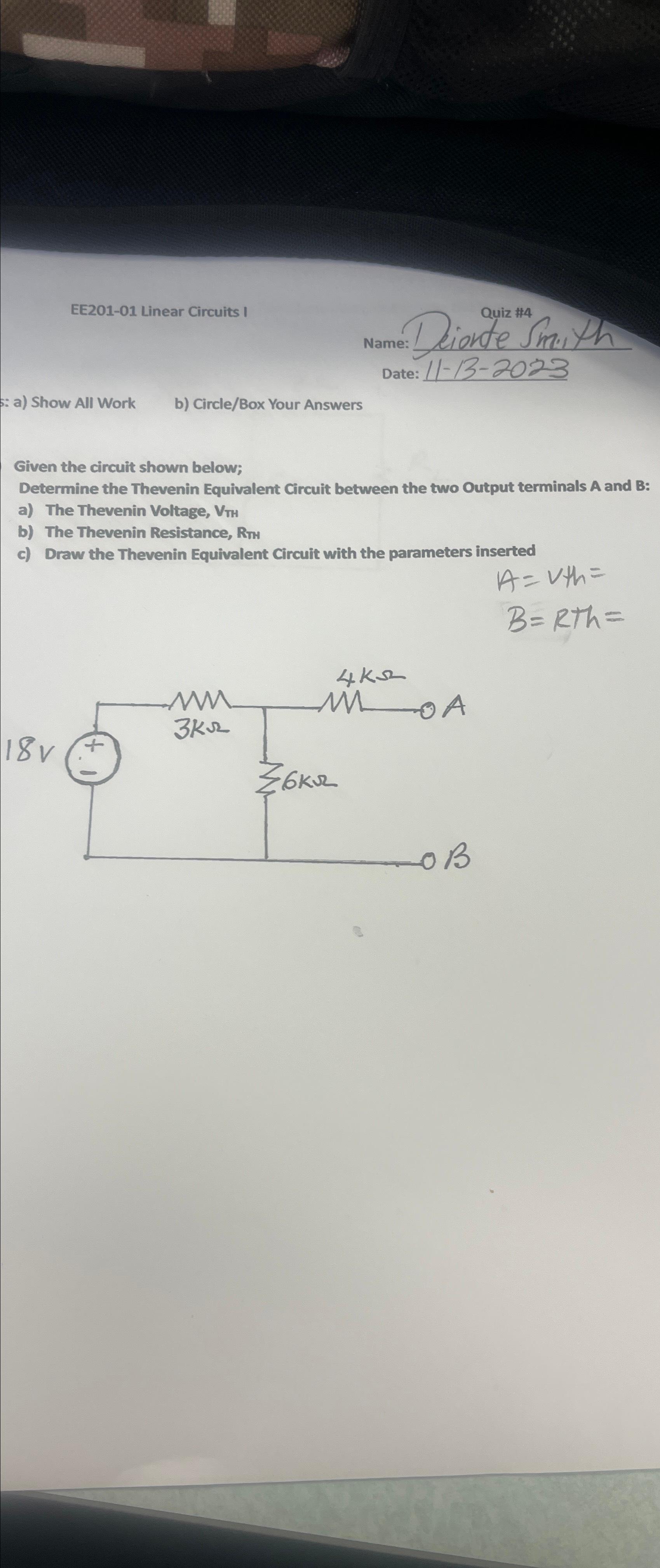 Solved EE201-01 ﻿Linear Circuits IName: Dionte Smith Date: | Chegg.com