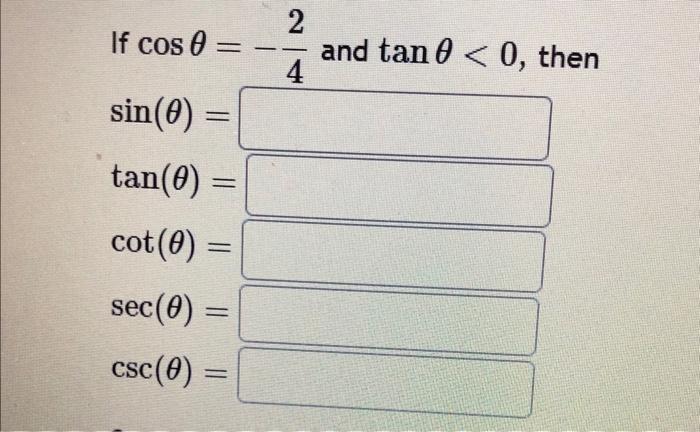 Solved If cosθ=−42 and tanθ
