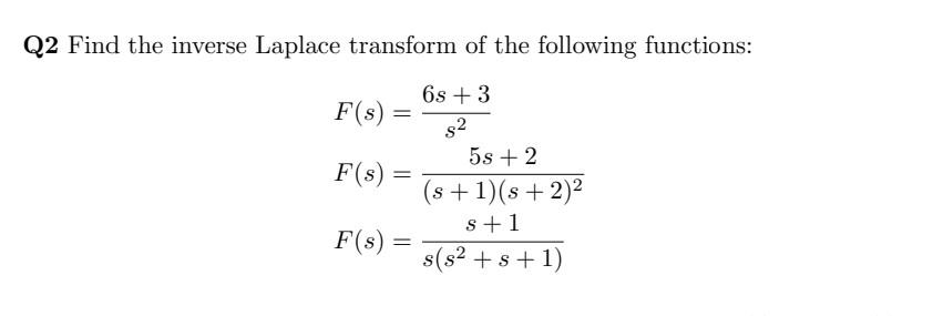Solved Q2 Find the inverse Laplace transform of the | Chegg.com