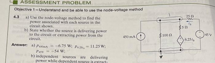 Solved 4.3 a) Use the node-voltage method to find the power | Chegg.com