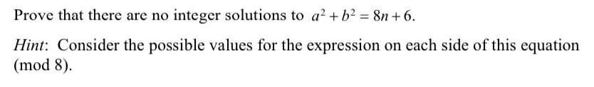 Solved Prove that there are no integer solutions to | Chegg.com